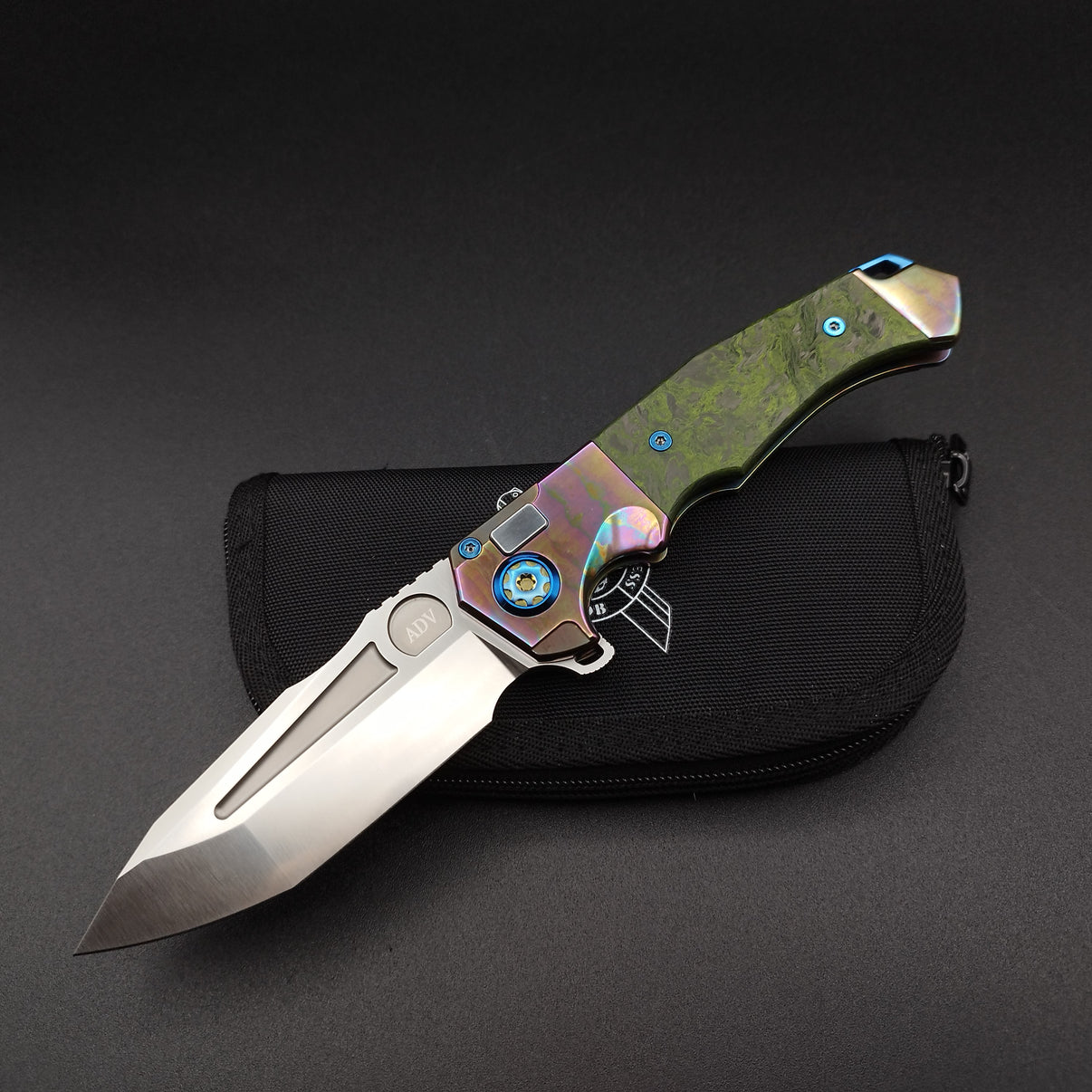 ADV Ronin Acid Rain Titanium Green Carbon Fiber, S35VN tactical EDC knife – knifeaddict